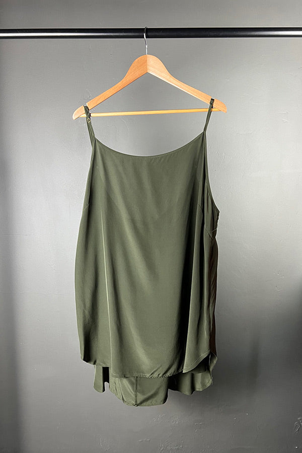 Amano Khaki Silk Cami with adjustable straps | Aniseed Boutique